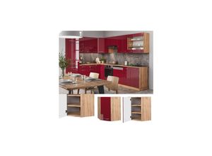 4066731153497 - Eckhängeschrank Küchenschrank Küchenmöbel Fame-Line Eiche Rot Bordeaux modern 57 cm Küche Einbauküche Eckküche Hängeschrank Drehtür Einlegeboden Küchenzeile Hochglanz