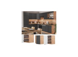 4066731131044 - Eckhängeschrank Küchenschrank Küchenmöbel Fame-Line Eiche Anthrazit-Gold Landhaus 57 cm Küche Einbauküche Eckküche Hängeschrank Drehtür Einlegeboden Küchenzeile