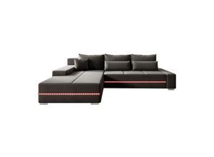 4262437182278 - Sofa Davos Links - Bequemes Ecksofa mit Schlaffunktion Bettkasten Samt & LEDs - Dunkelgrau