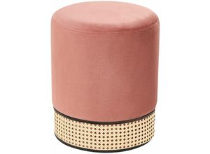 4255664836588 - Beliani - Pouf Rosa Samt ⌀ 35 cm mit Wiener-Geflecht Rund Einfarbig Modern Glamourös Sitzhocker Ottoman Fußhocker Schemel für Wohnzimmer Schlafzimmer