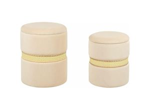 4255664836373 - Beliani - Pouf 2er Set Creme Samtstoff mit Stauraum Wiener-Geflecht Rund 34 cm und 30 cm Modern Deko Ottomane Sitzpouf für Schminktisch Ankleidezimmer