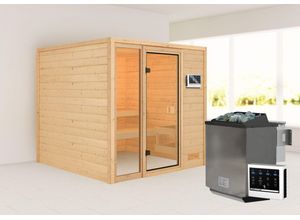 4010090387130 - Karibu Sauna Aachen SET naturbelassen mit Ofen 9 kW Bio ext Strg Strg