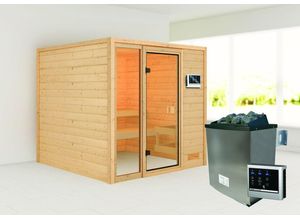 4010090387079 - Karibu Sauna Aachen SET naturbelassen mit Ofen 9 kW ext Strg