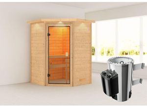 4010090387031 - Karibu Sauna Rysum mit Kranz SET naturbelassen mit Ofen 36 kW integr Strg