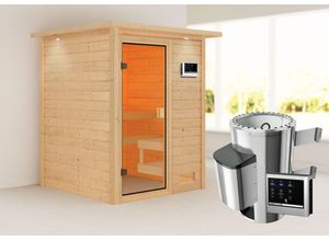 4010090386980 - Karibu Sauna Worpswede mit Kranz SET naturbelassen mit Ofen 36 kW ext Strg