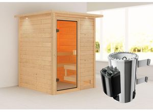 4010090386973 - Karibu Sauna Worpswede mit Kranz SET naturbelassen mit Ofen 36 kW integr Strg