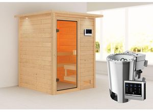 4010090386997 - Karibu Sauna Worpswede mit Kranz SET naturbelassen mit Ofen 36 kW Bio ext Strg