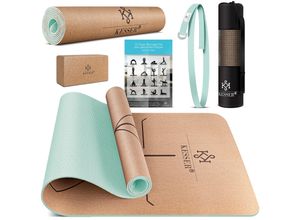 4260692718065 - KESSER® Yogamatte Kork Inkl Tragegurt Tasche & Yoga-Block Gymnastikmatte Yoga Matte rutschfest aus Naturkautschuk TPE Fitnessmatte 183 x 62 Trainingsmatte für Fitness Sportmatte Gymnastik extradick