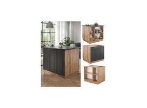 4066731195107 - Kücheninsel Küchenblock Einbauküche Fame-Line Landhaus Eiche Anthrazit 90 cm Gold Küchen Schränke Apothekerunterschrank Schubunterschrank Regalinselunterschrank Softclose-Scharnier Küchenmöbel