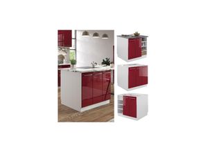 4066731195145 - Kücheninsel Küchenblock Einbauküche Fame-Line Weiß Bordeaux-Rot 90 cm modern Hochglanz Küchen Schränke Regalunterschrank Küchenunterschrank Regalinselunterschrank Softclose-Scharnier Küchenmöbel