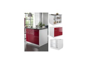 4066731181155 - Kücheninsel Küchenblock Einbauküche Fame-Line Weiß Bordeaux-Rot 90 cm modern Hochglanz Küchen Schränke Apothekerunterschrank Schubunterschrank Regalinselunterschrank Softclose-Scharnier Küchenmöbel