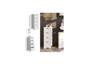 4251421940635 - Badschrank Bianco Badregal schmal 4 Schubladen 81x30x30cm Badmöbel weiß Badezimmerschrank im Landhausstil