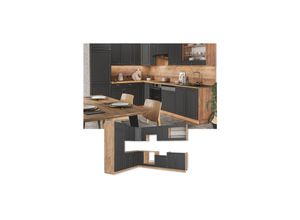 4066731166220 - Eckküche Küchenzeile Einbauküche Fame-Line Landhaus Eiche Anthrazit Gold 227x287 cm Spülenunterschrank Schubunterschrank Eckunterschrank Herdumbauschrank Hängeschrank Kühlumbauschrank