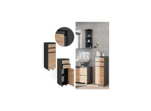 4066731058655 - Midischrank Badschrank Badezimmermöbel J-shape Anthrazit Eiche modern 30x95cm Badezimmer Schrank Badmöbel Schranktür Schrankschublade Schrankfach Ablage Aufbewahrung