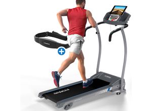 4260495757926 - KINETIC SPORTS Laufband KST3100FX mit 1100 Watt leiser Elektromotor - Stufenlos bis 12 km h 12 Programme für Geh- und Lauftraining Tablethalterung mit LCD-Display max Belastung 125 kg inklusive Pulsgurt