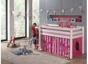 5420070212373 - Les Tendances - Spielbett Kinderzimmer mit Leiter und Textilset Zirkus PINOO-12 in Kiefer massiv weiß lackiert b h t ca 210 114 106 cm