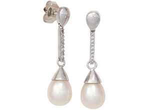 Image of Perlenohrringe JOBO "Ohrringe mit Perlen und 18 Diamanten" Ohrringe Gr. SI = kleine Einschlüsse, Weißgold 585-Diamanten-Perlen, weiß (weißgold 585) Damen Perlenohrringe