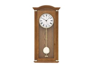 4037445137547 - Funk-Pendelwanduhr AMS F5014 4 braun (eichefarben) Wanduhren B H L 28cm x 10cm x 64cm QuarzuhrHolz- Glasgehäusemit AlarmEicheEsszimmerWohnzimmer