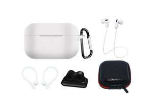 9145576276983 - Cofi 1453 - Silikonhüllen-Set für AirPods Pro 2   AirPods Pro 1 + Hülle   Ohrbügel   Umhängeband   Uhrenarmbandhalter   Karabiner Weiß