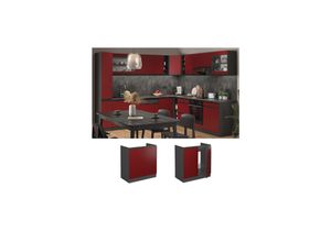 4066731229963 - Spülenunterschrank Küchenschrank Küchenmöbel R-Line J-Shape Anthrazit Rot 80 cm modern