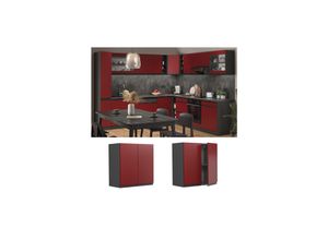 4066731229277 - Hängeschrank Küchenschrank Küchenmöbel R-Line J-Shape Anthrazit Rot 60 cm modern
