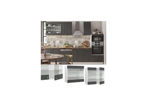 4066731051182 - Hängeglasschrank Küchenschrank Küchenmöbel Fame-Line Weiß Anthrazit-Gold Landhaus 80 cm Küche Einbauküche Hängeschrank Glasschrank Drehtür Einlegeboden Küchenzeile