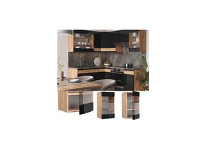 4066731230761 - Glashängeschrank Küchenschrank Küchenmöbel Fame-Line Eiche Schwarz 40 cm modern Hochglanz