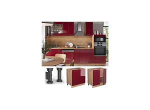 4066731149575 - Unterschrank Küchenschrank Küchenmöbel Fame-Line Eiche Rot Bordeaux modern 80 cm Küche Einbauküche Drehtür Einlegeboden Blende Küchenzeile Hochglanz