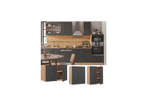 4066731130924 - Hängeschrank Küchenschrank Küchenmöbel Fame-Line Eiche Anthrazit-Gold Landhaus 60 cm Küche Einbauküche Hängeschrank Drehtür Einlegeboden Küchenzeile