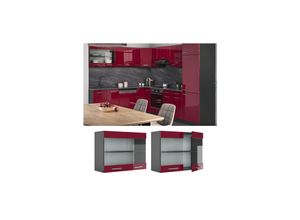 4251421956261 - Glashängeschrank R-Line 80 cm Anthrazit Bordeaux-Rot Hochglanz modern Vicco