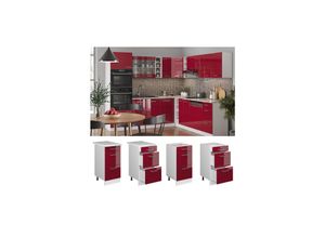 4066731044771 - Schubladenunterschrank R-Line 40 cm Weiß Bordeaux-Rot Hochglanz modern 3 Schubladen Arbeitsplatte Vicco