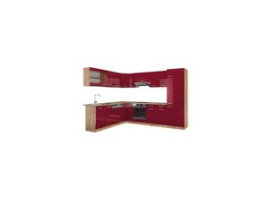 4066731036103 - Eckküche R-Line Bordeaux Hochglanz Goldkraft Eiche 227 x 287 cm ohne Arbeitsplatte Vicco