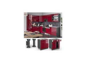 4251421957473 - - Schubladenunterschrank Fame-Line 80 cm Anthrazit Bordeaux-Rot Hochglanz modern 2 Schubladen