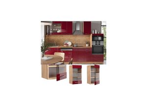 4066731151073 - Hängeglasschrank Küchenschrank Küchenmöbel Fame-Line Eiche Rot Bordeaux modern 40 cm Küche Einbauküche Hängeschrank Glasschrank Drehtür Einlegeboden Küchenzeile Hochglanz