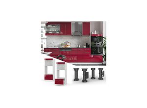 4066731196142 - Mikrowellenumbauschrank Küchenschrank Küchenmöbel Fame-Line Weiß Bordeaux Rot 60 cm modern Hochglanz Küche Einbauküche Blende Hochschrank Schublade Mikrowelle Backofen Küchenzeile