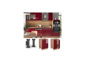 4066731149568 - Unterschrank Küchenschrank Küchenmöbel Fame-Line Eiche Rot Bordeaux modern 60 cm Küche Einbauküche Drehtür Einlegeboden Blende Küchenzeile Hochglanz