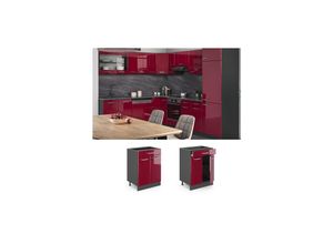 4251421955912 - Schubladenunterschrank R-Line 60 cm Anthrazit Bordeaux-Rot Hochglanz modern 1 Schublade Vicco