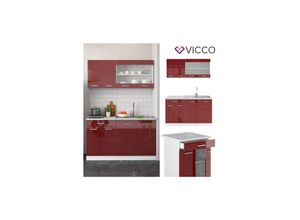 4251421935891 - VICCO Küchenzeile SINGLE Einbauküche 140 cm Küche Rot Bordeaux Hochglanz R-LINE