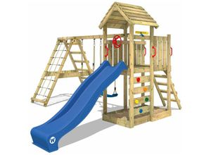 4251511832376 - Spielturm Klettergerüst RocketFlyer mit Schaukel & Rutsche Kletterturm mit Sandkasten Leiter & Spiel-Zubehör - blau - Wickey