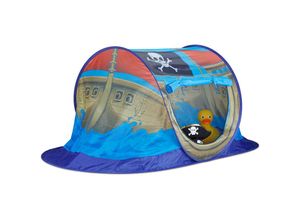 4052025224516 - Spielzelt Piratenschiff für Jungen Pop Up Kinderzelt für Innen & Outdoor Piratenzelt HxBxT 68x170x85cm blau - Relaxdays