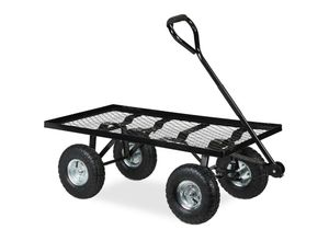 4052025361815 - Relaxdays - Handwagen flach Garten mit Luftbereifung HxBxT 345 x 51 x 96 cm bis 200 kg Stahl Bollerwagen schwarz