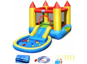 0617748486401 - Costway - Hüpfburg mit Rutsche Springburg mit 30 Ball Hüpfschloss Spielburg für Kinder Ballbecken Aufblasbarer Wasserpark für Kinder 365 x 200 x