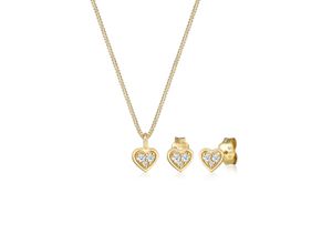 Image of Schmuckset ELLI DIAMONDS "Herz Liebe Valentin Diamant (0.105ct) 585 Gelbgold" Schmuck-Sets Gr. OneSize, goldfarben (gold, weiß) Damen Schmucksets