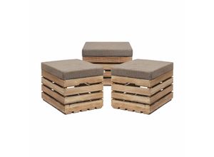 5908231200600 - GrandBox Sitzhocker aus Holz 37x40x50 Polster Sitztruhe Hocker mit Stauraum Sitzbank Sitzpouf Sitzkiste Shabby Chick Vintage Weinkiste mit Deckel - geflammt 3er Set