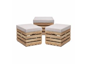 5908231200655 - GrandBox Sitzhocker aus Holz 37x40x50 Polster Sitztruhe Hocker mit Stauraum Sitzbank Sitzpouf Sitzkiste Shabby Chick Vintage Weinkiste mit Deckel - geflammt 3er Set