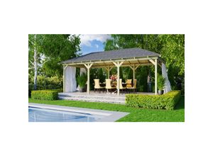 4010090730844 - CHILLROI Rechteckiger Holzpavillon mit Verlängerung 289 x 639 cm Gartenpavillon Terrassenüberdachung