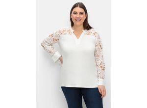 8698269543479 - Große Größen Langarmshirt mit transparenter Spitze weiß Gr50