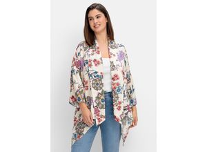 4063137037918 - Große Größen Blusenjacke im Kimono-Stil mit Blumendruck offwhite gemustert Gr52 54