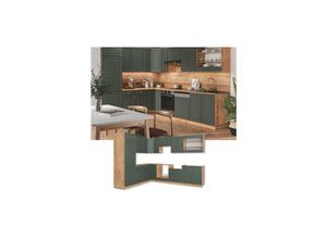 4066731166237 - Eckküche Küchenzeile Einbauküche Fame-Line Landhaus Eiche Grün Gold 227x287 cm Spülenunterschrank Schubunterschrank Eckunterschrank Herdumbauschrank Hängeschrank Kühlumbauschrank