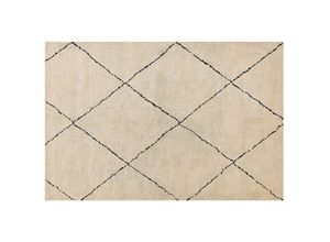 4251682226783 - Beliani - Teppich Beige mit Schwarz 200 x 300 cm Langhaarteppich Kariert in rechteckiger Form Modern